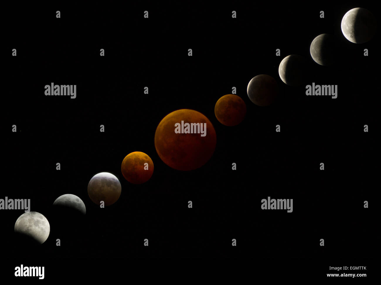 Composite image of 10 images of the total lunar eclipse that occurred ...