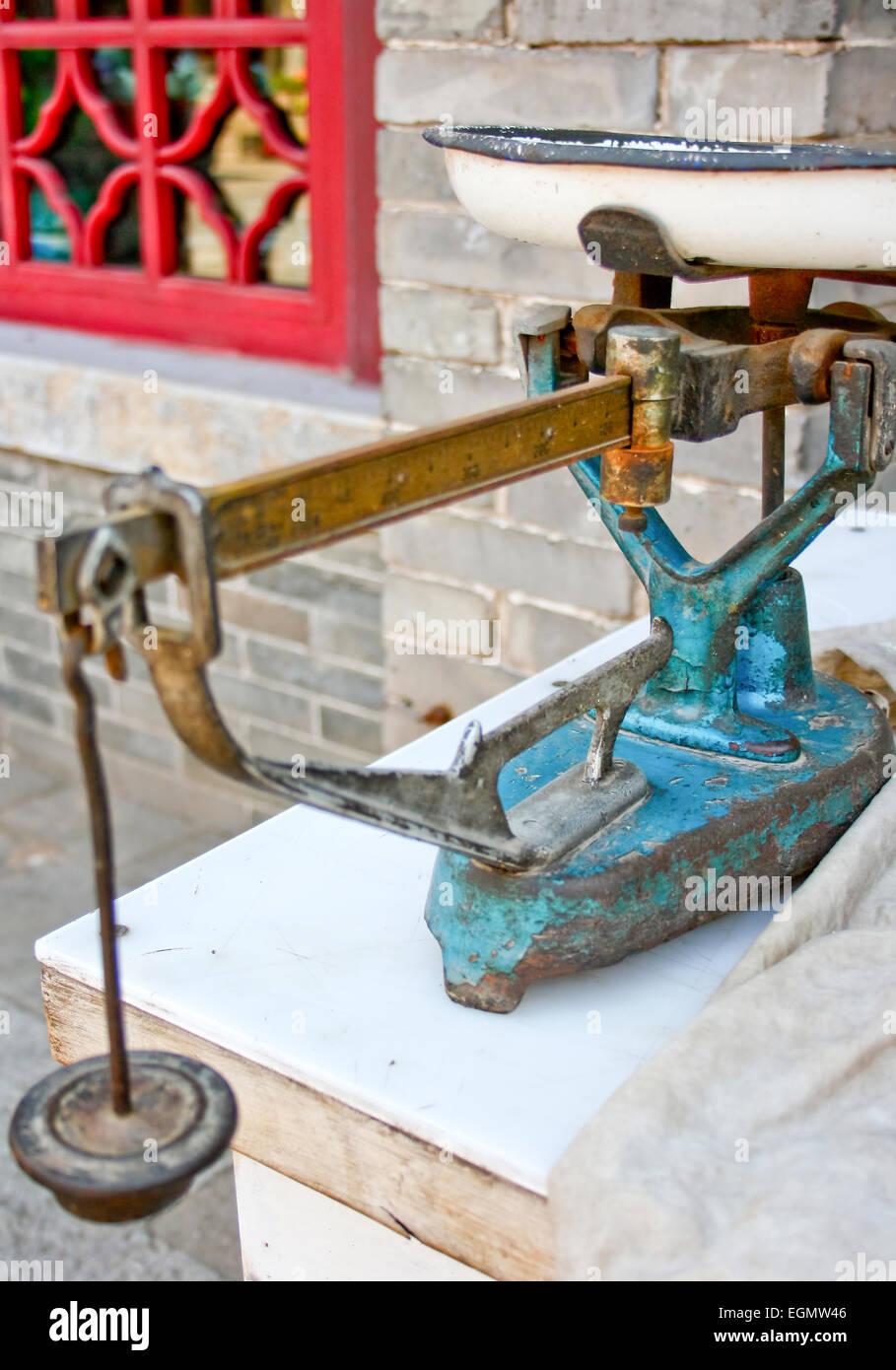 Old tool - scales still intact and serves his master Stock Photo - Alamy