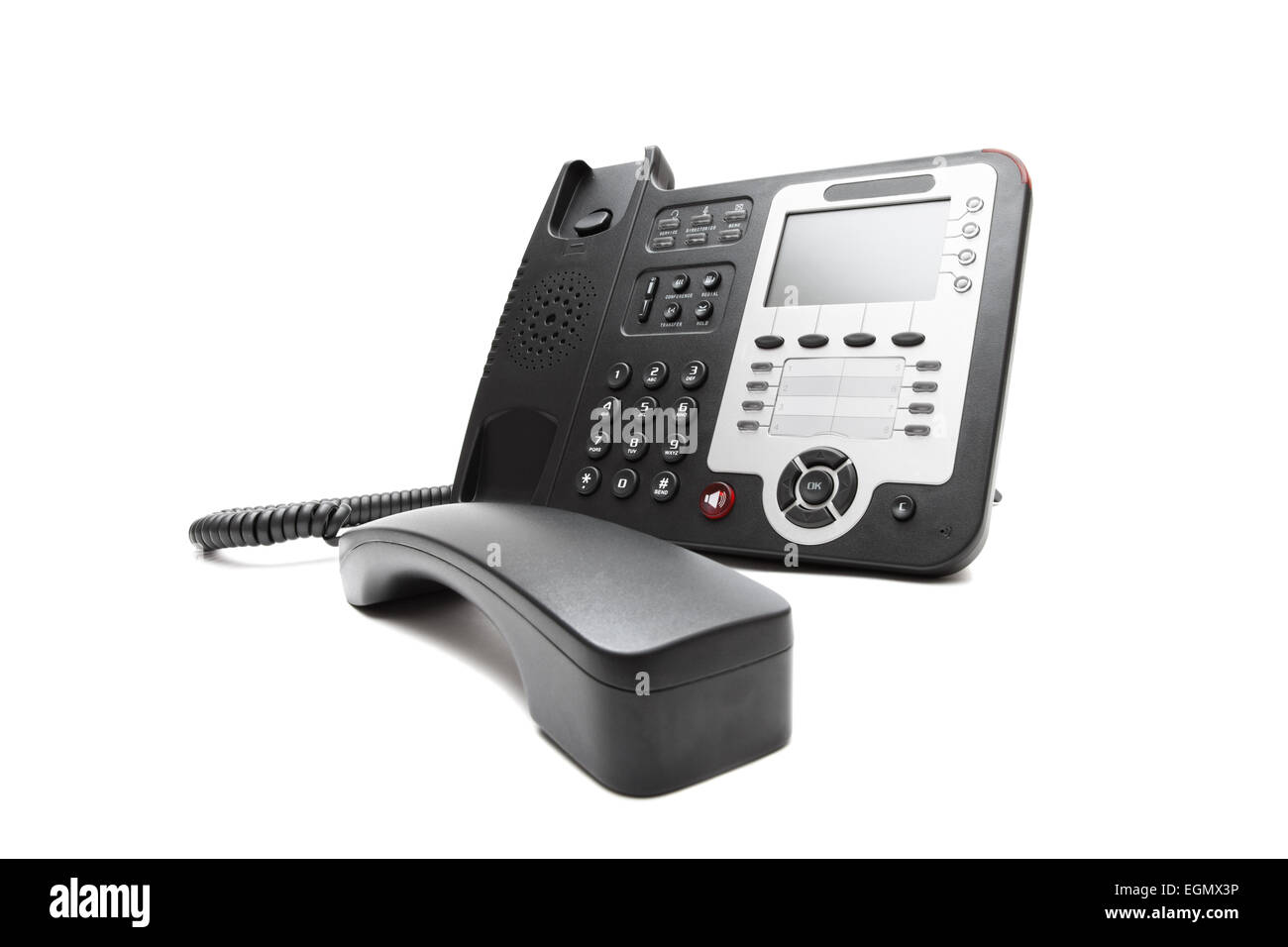 Black IP office phone isolated on white background Stock Photo - Alamy