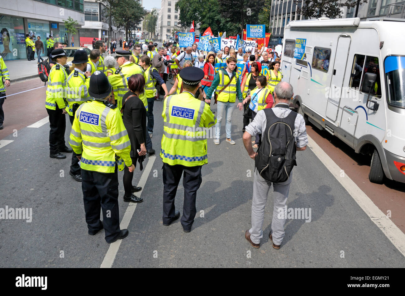 London, England, UK. Police at a pro-NHS march through central London ...