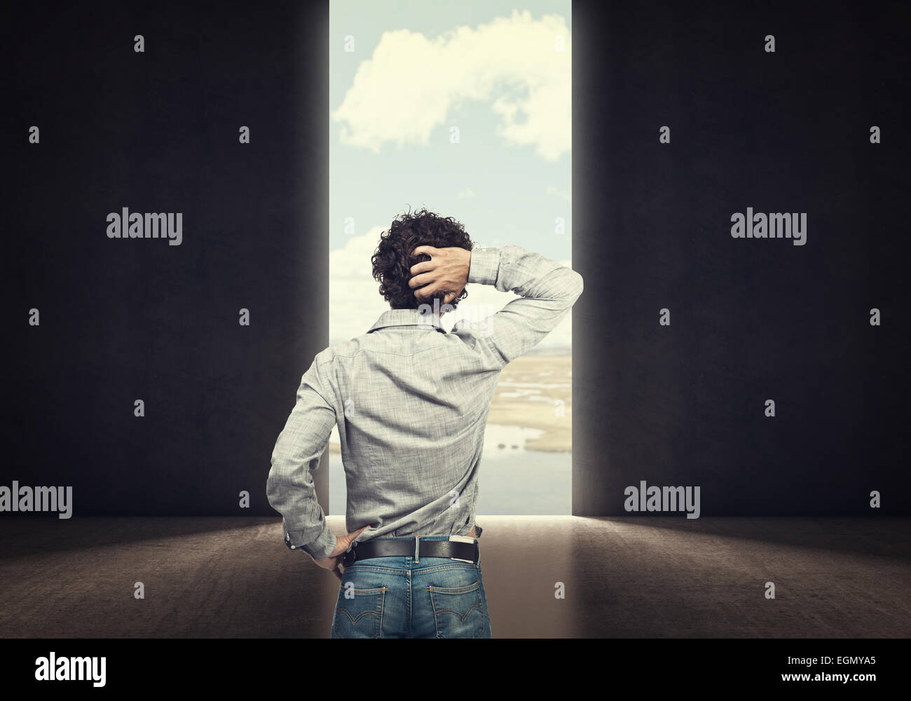 man look outside of his house Stock Photo - Alamy