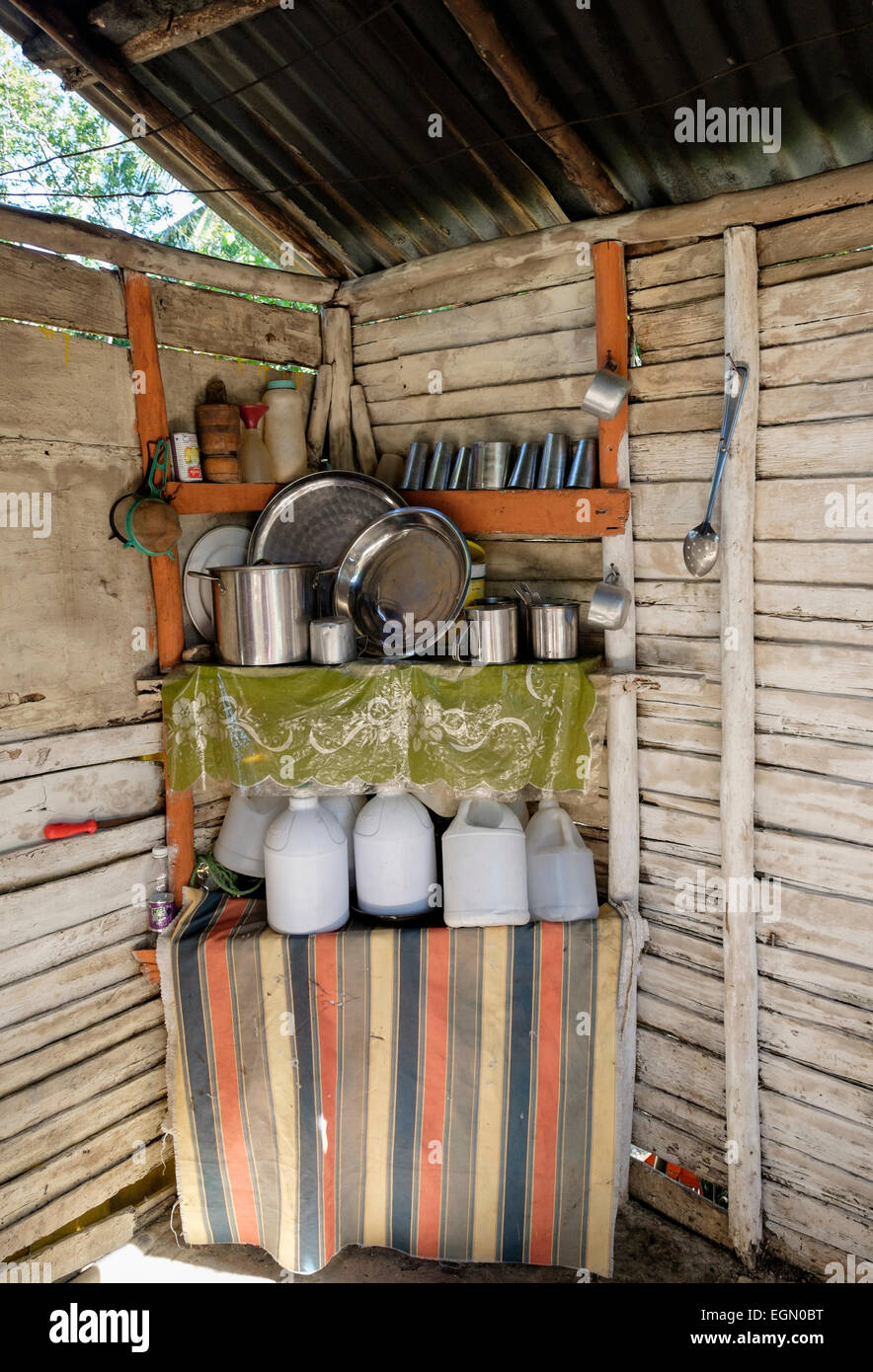 Cooking utensils in a typical basic house kitchen in a rural village ...