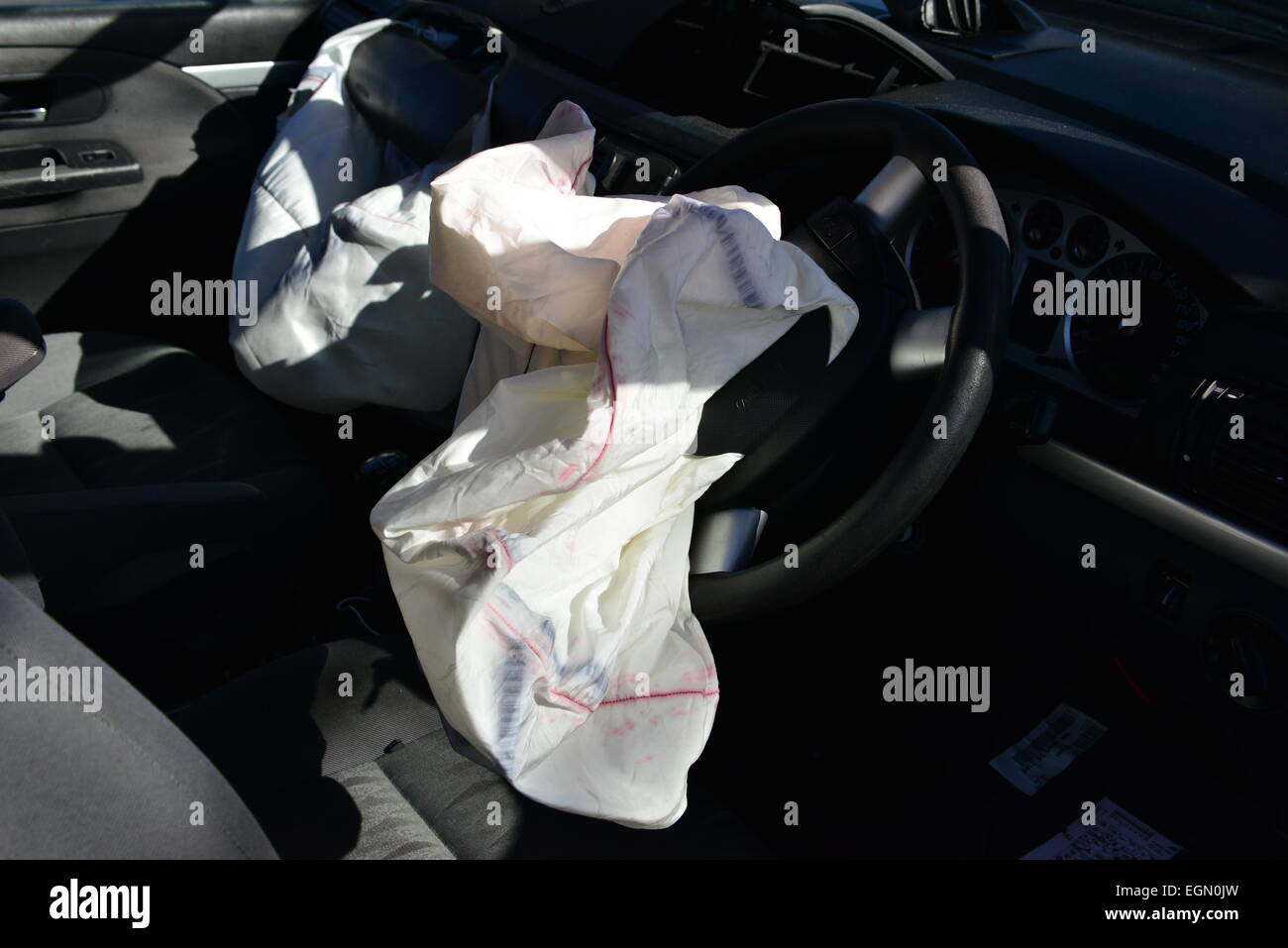 An inflated drivers airbag after a crash Stock Photo - Alamy