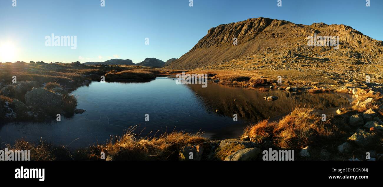 Bowfell and the Scafell range Evening at the three tarns with scafell ...