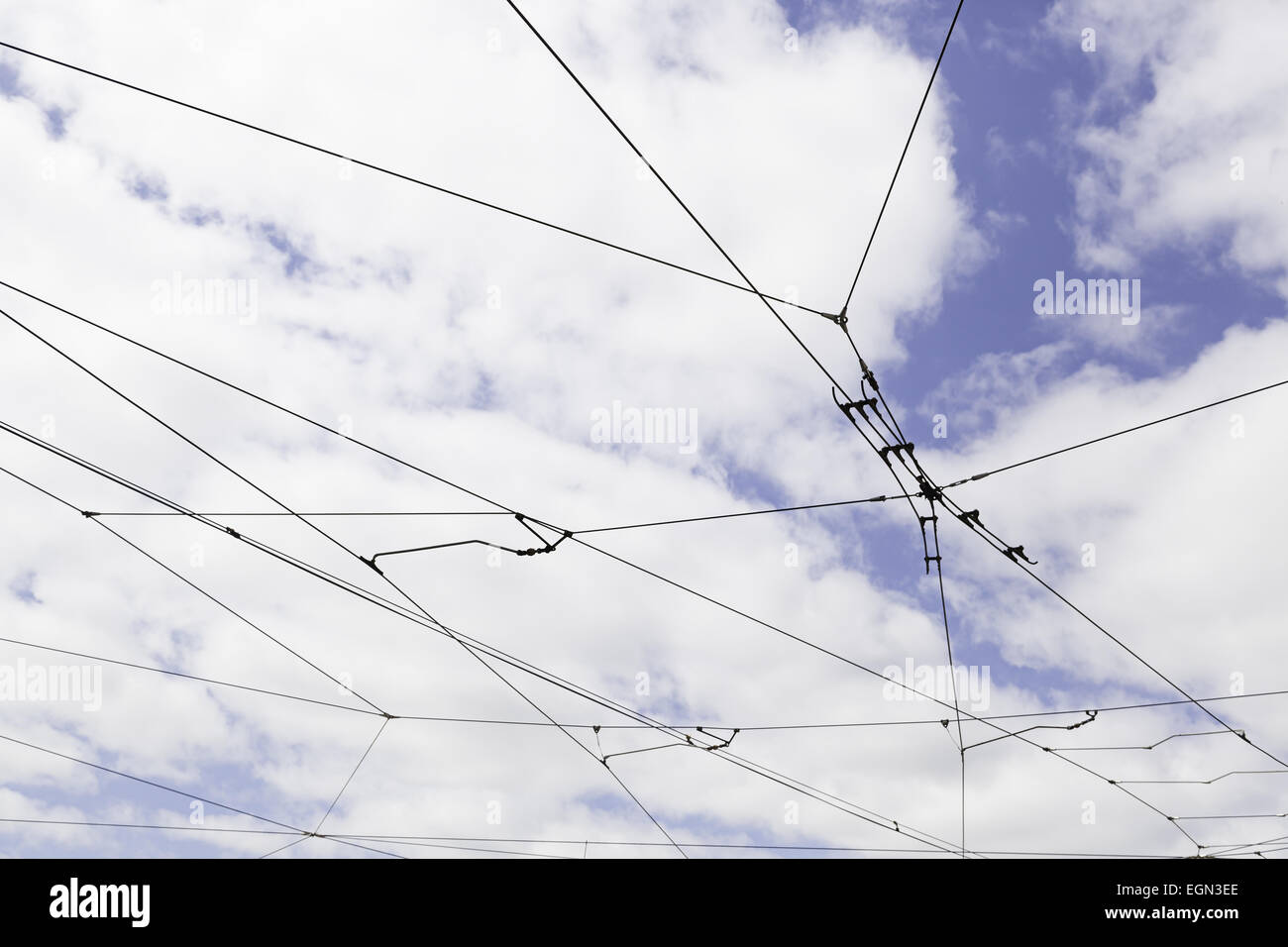 Cables tram in Lisbon, detail of electricity cables to transport the ...