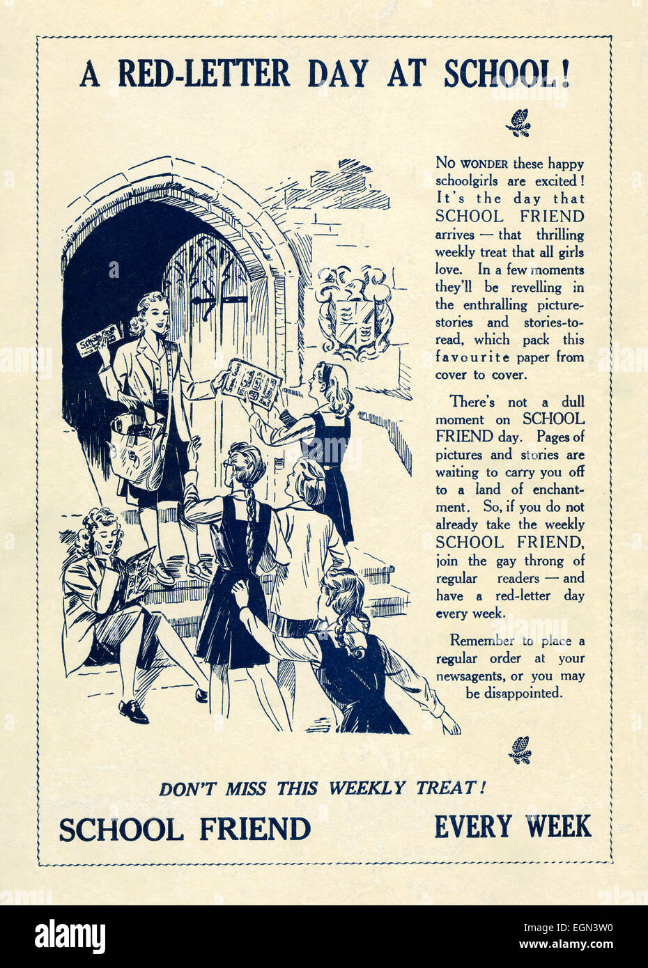 Advert for 'School Friend', a weekly girl's comic. It appeared in the ...