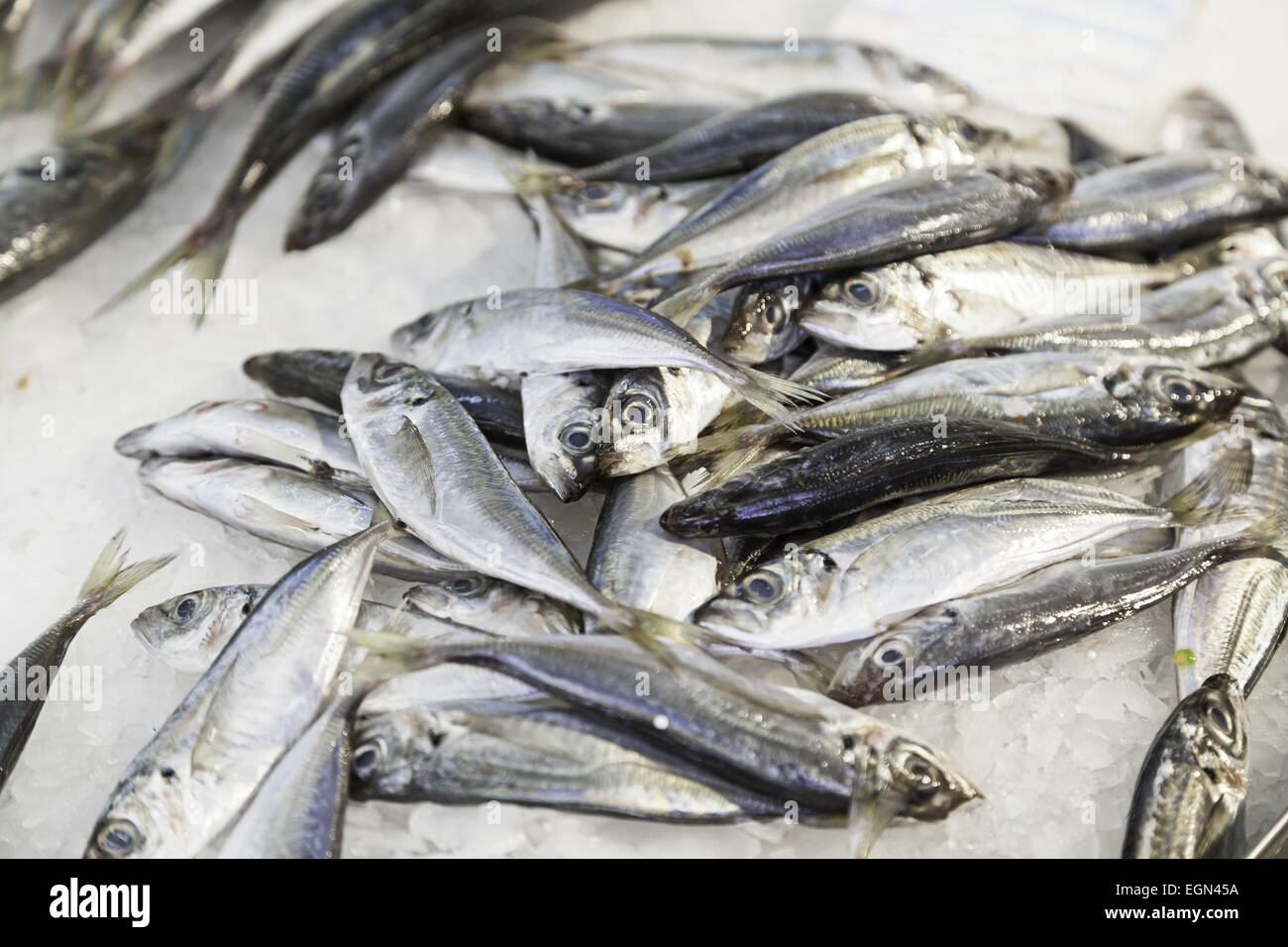 Fresh fish in a market, detail of an old fishmonger, healthy food, sea ...