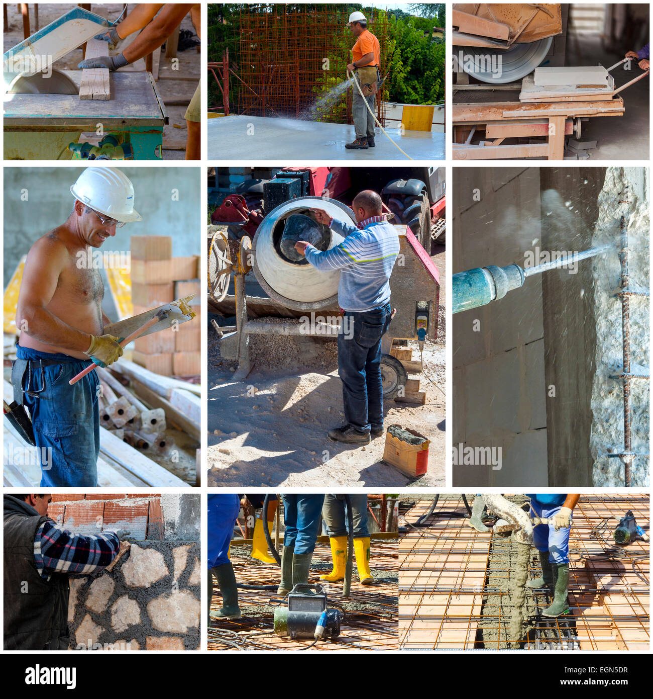 Construction workers in action on a building site Stock Photo - Alamy