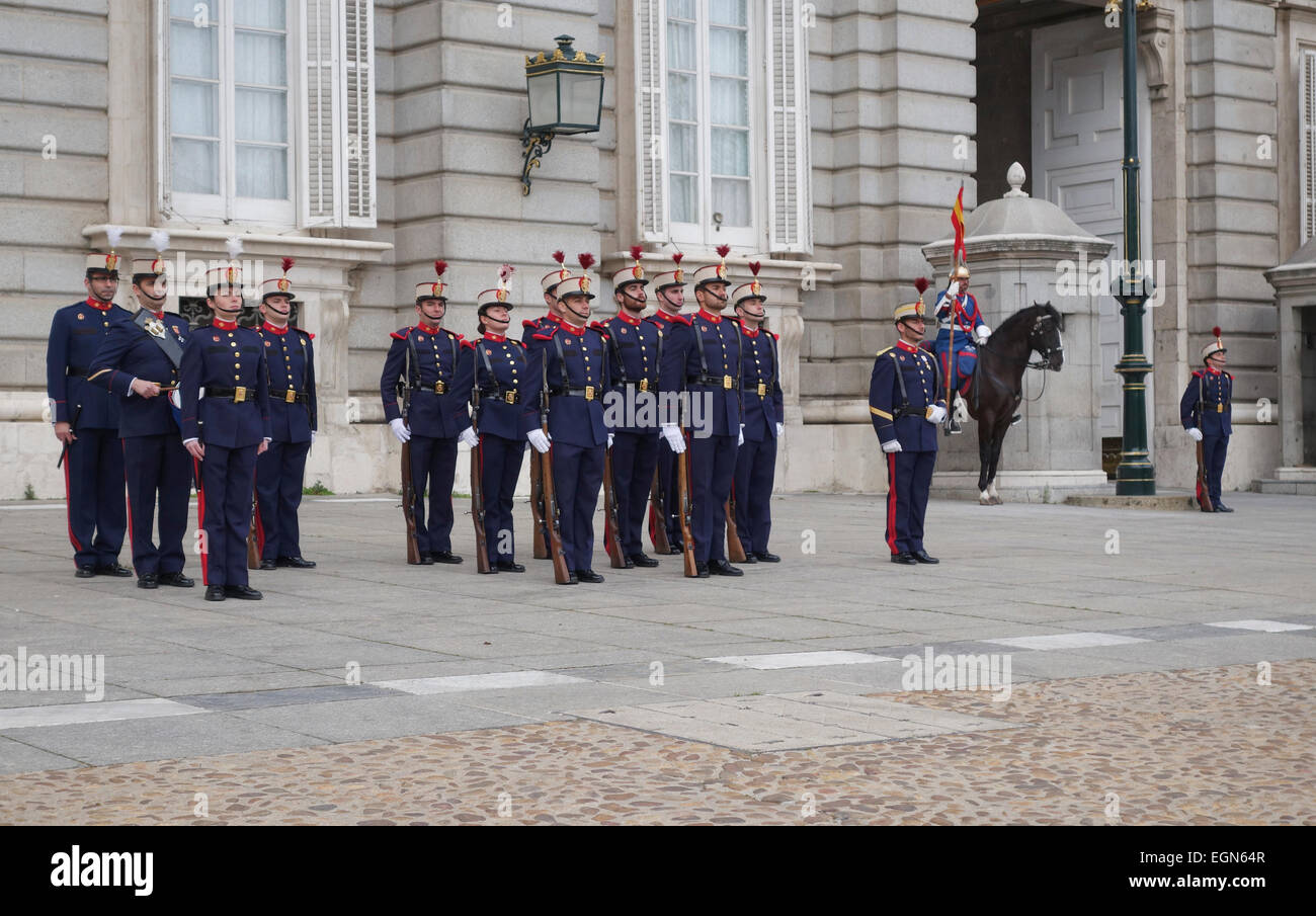 Changing of the Guard ceremony, guards at Royal Palace of Madrid, Spain ...