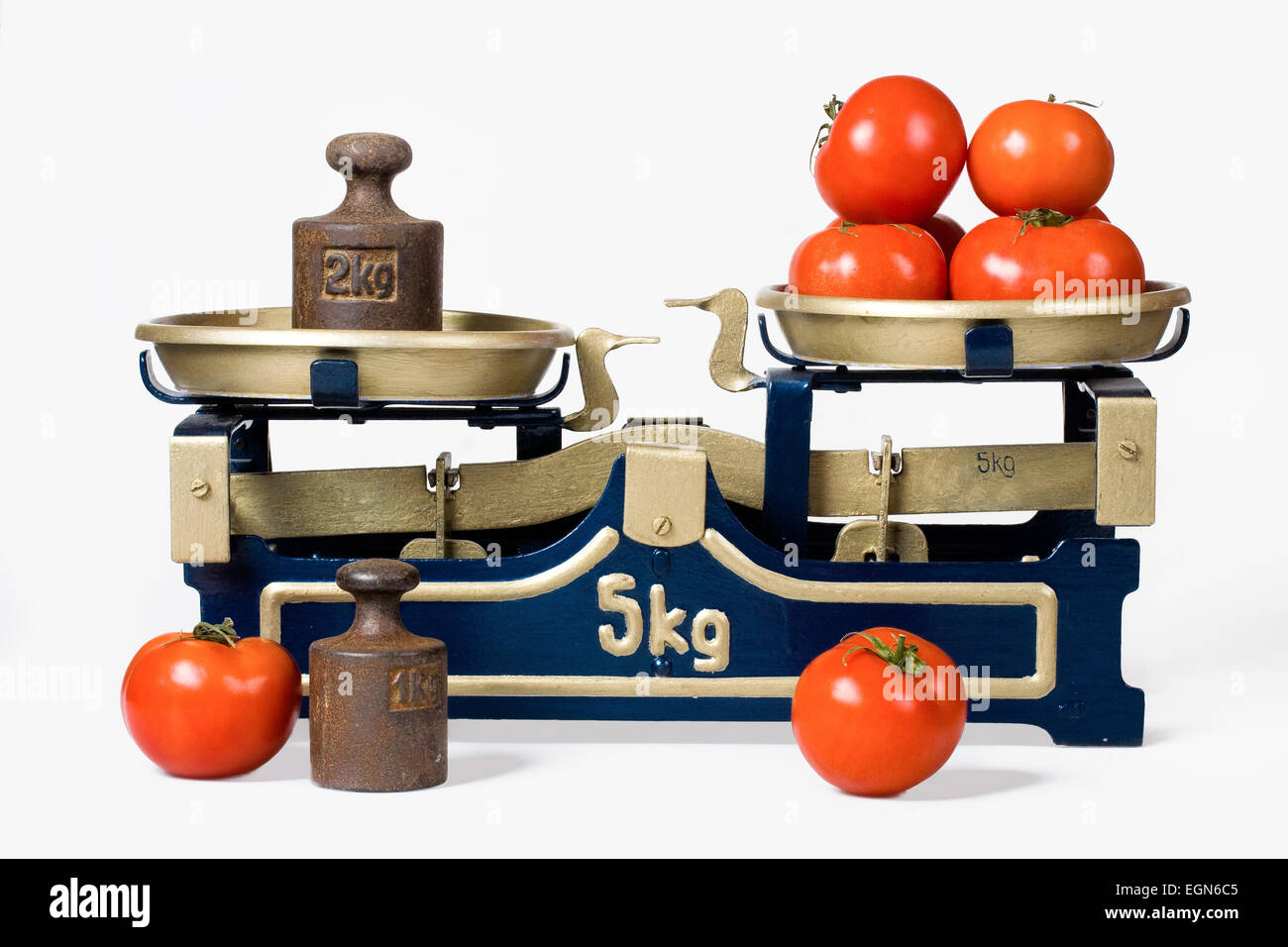Tomatoes on a retro scale Stock Photo - Alamy