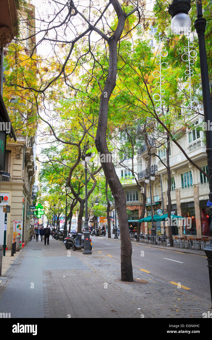 Tree lined street in Valencia city in Spain Stock Photo - Alamy