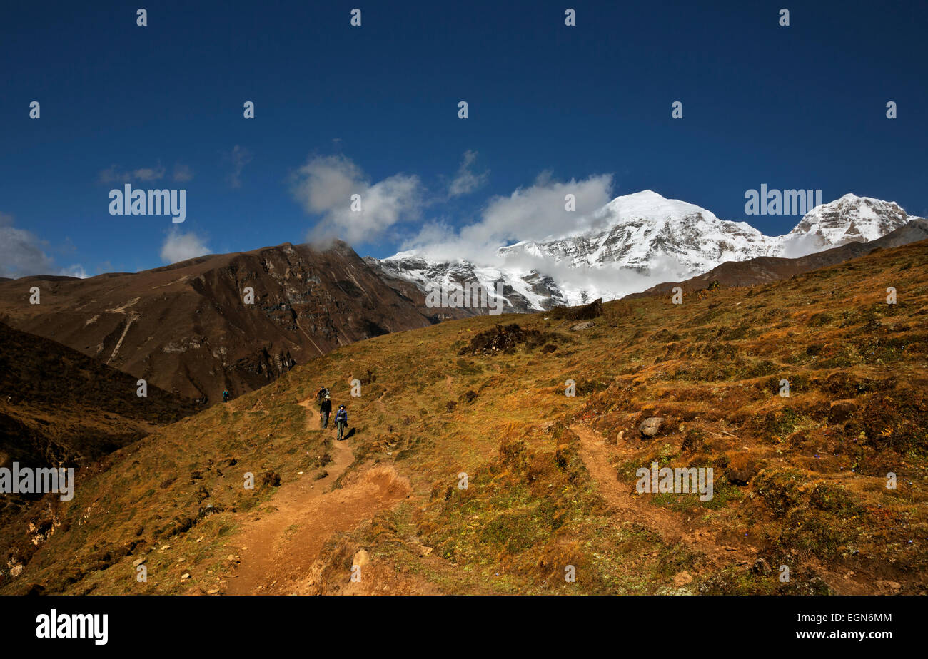BHUTAN - Trekking group hiking out of Paro Chhu Valley, heading towards ...