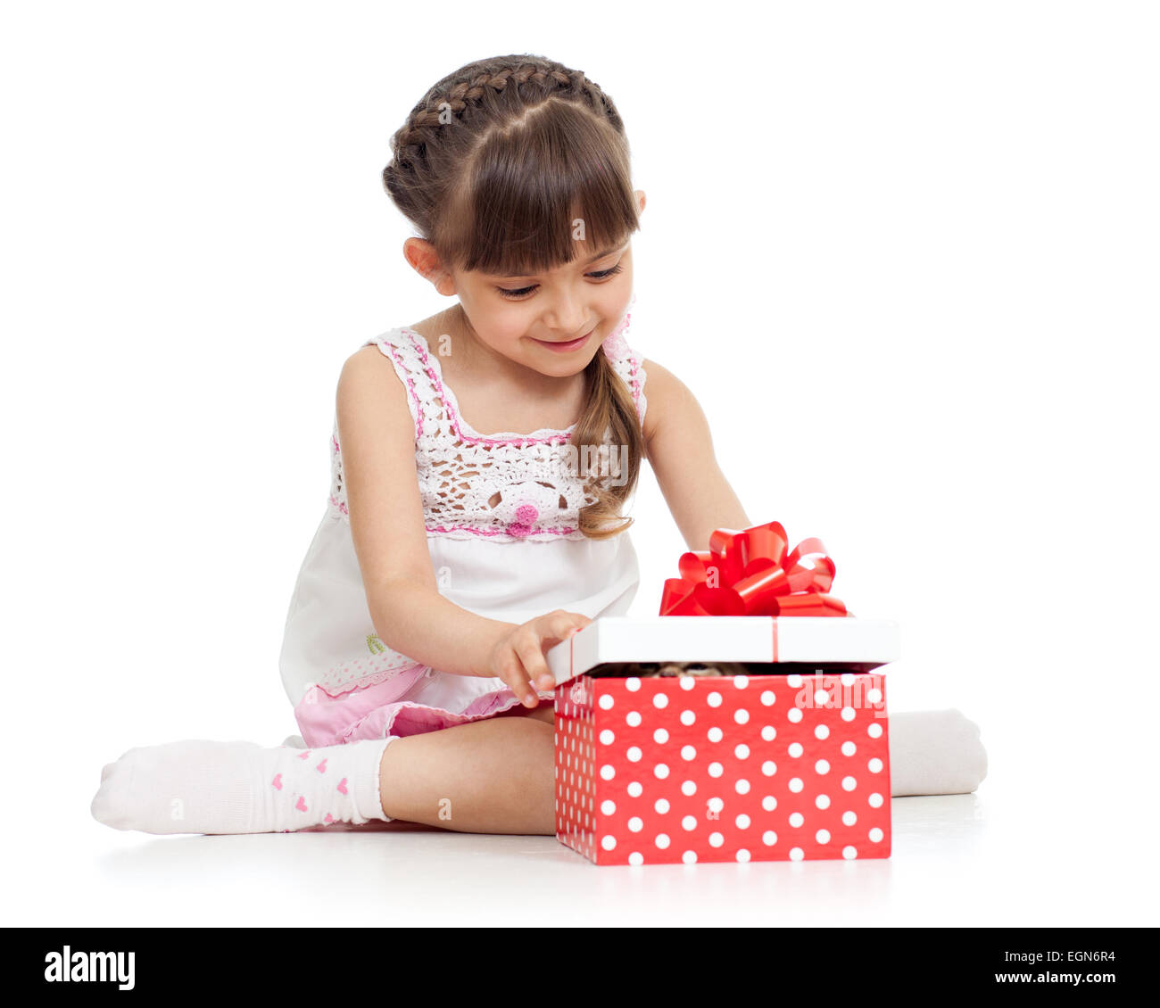 happy kid girl holding gift box Stock Photo - Alamy