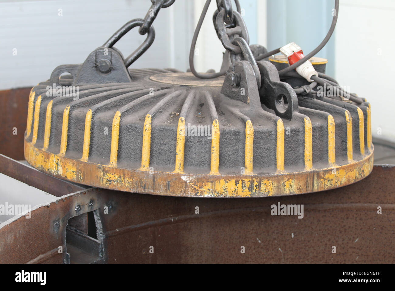 powerful magnet for loading, unloading, selection of metal Stock Photo ...