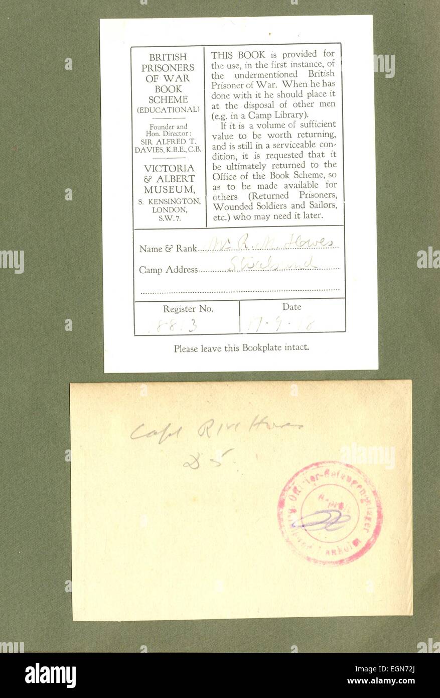 World War One prisoner of war camp book plate Stock Photo - Alamy