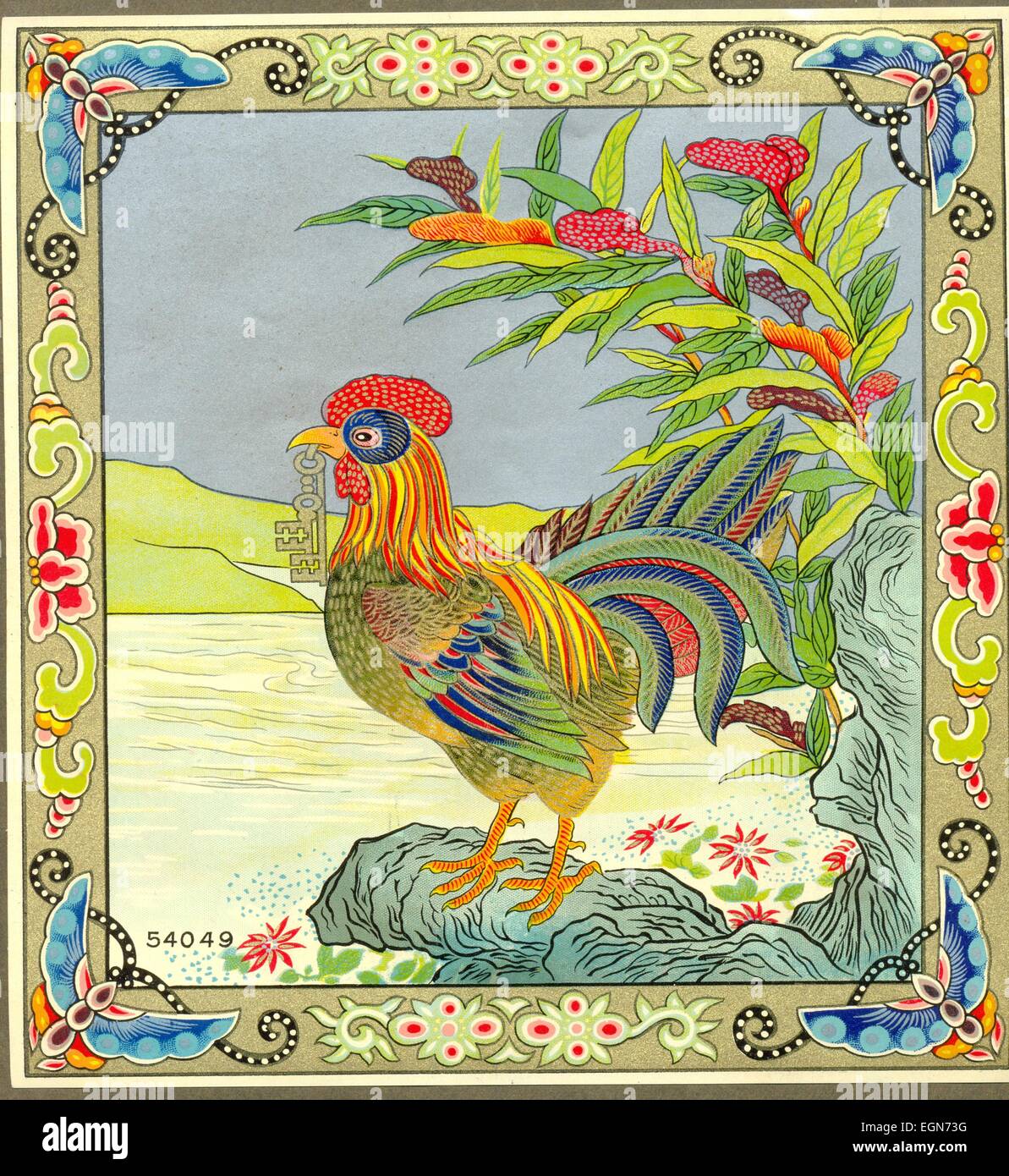 Chinese bale label of rooster Stock Photo - Alamy