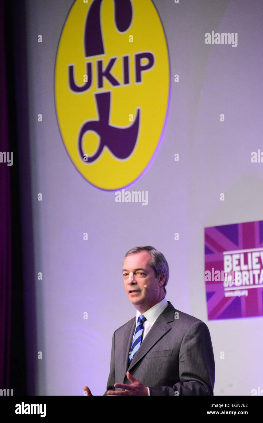 Margate, Kent, UK. 27th February 2015. UKIP party leader, Nigel Farage ...