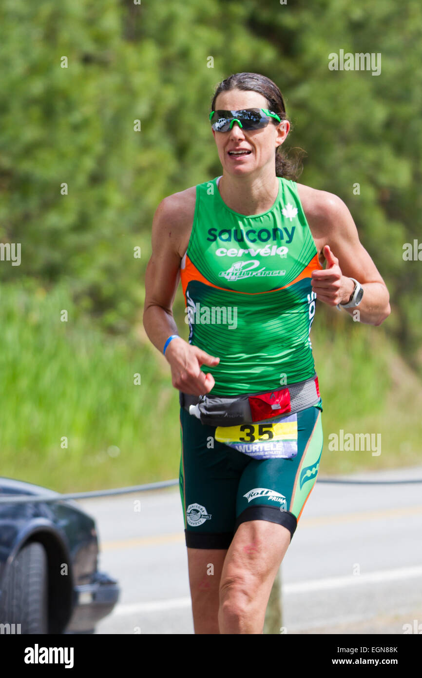 COEUR D ALENE, ID - JUNE 23: Female winner Heather Wurtele, triathlete ...