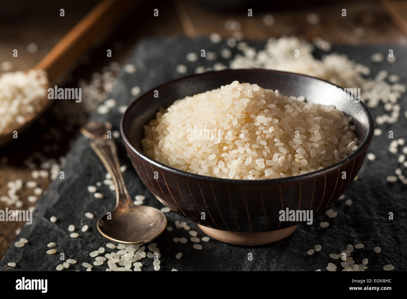 Raw White Sushi Rice in a Bowl Stock Photo - Alamy