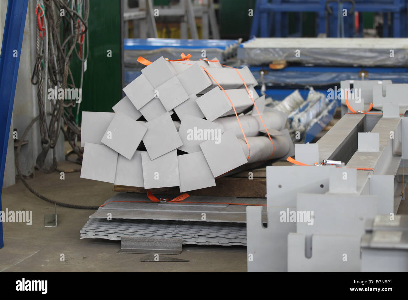 various elements of steel structures for further assembly Stock Photo ...