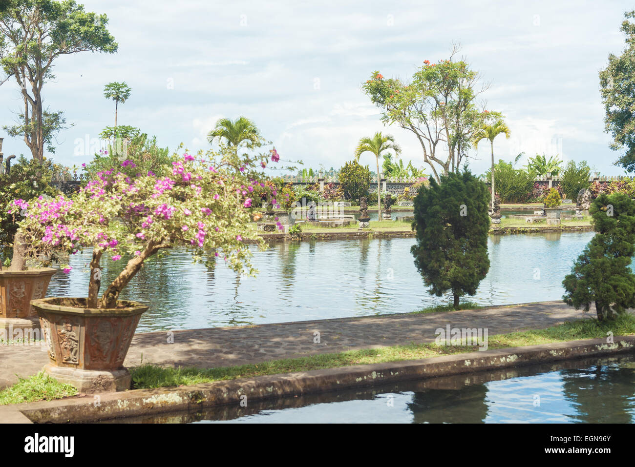 Tirtagangga water palace with fountains and ponds on Bali, Indonesia ...