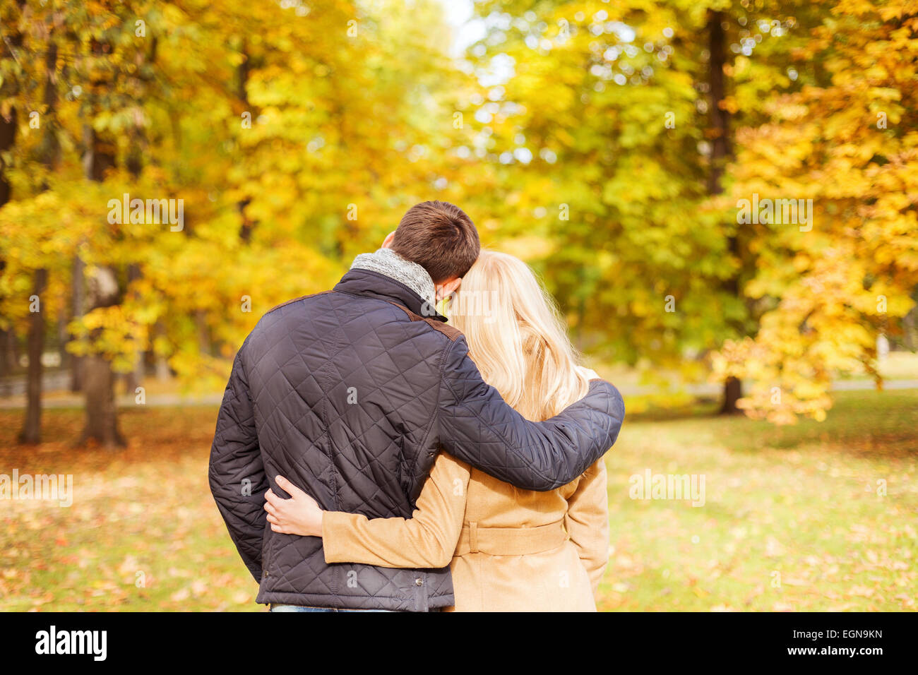couple hugging in autumn park from back Stock Photo - Alamy