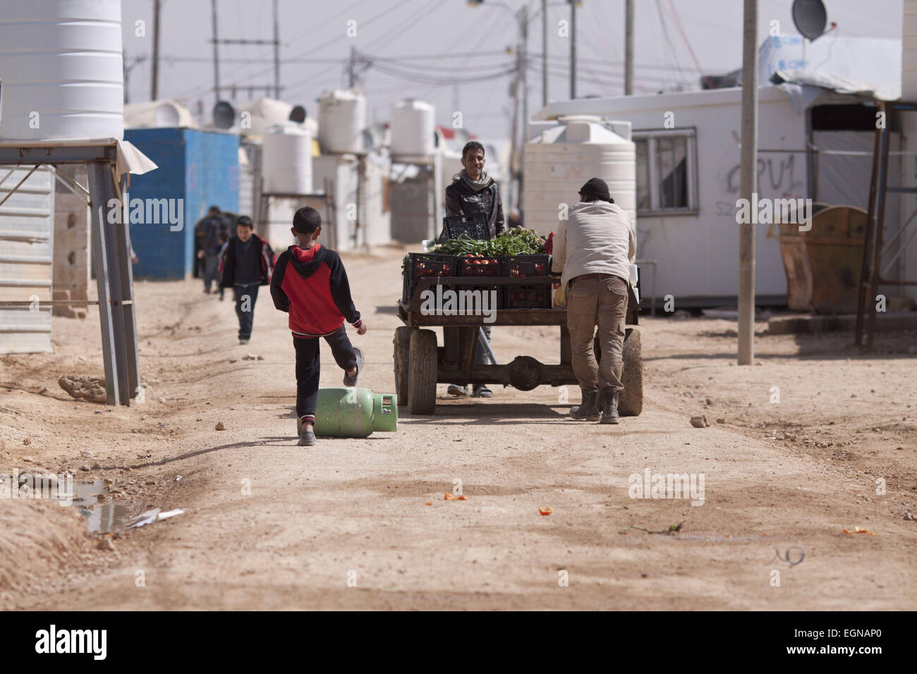 Feb. 27, 2015 - Al-Za'Tari R.C., Al-Mafraq, Jordan - A wagon is moved ...