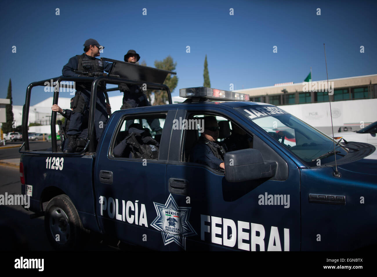 Mexico City, Mexico. 27th Feb, 2015. Federal Police members patrol ...