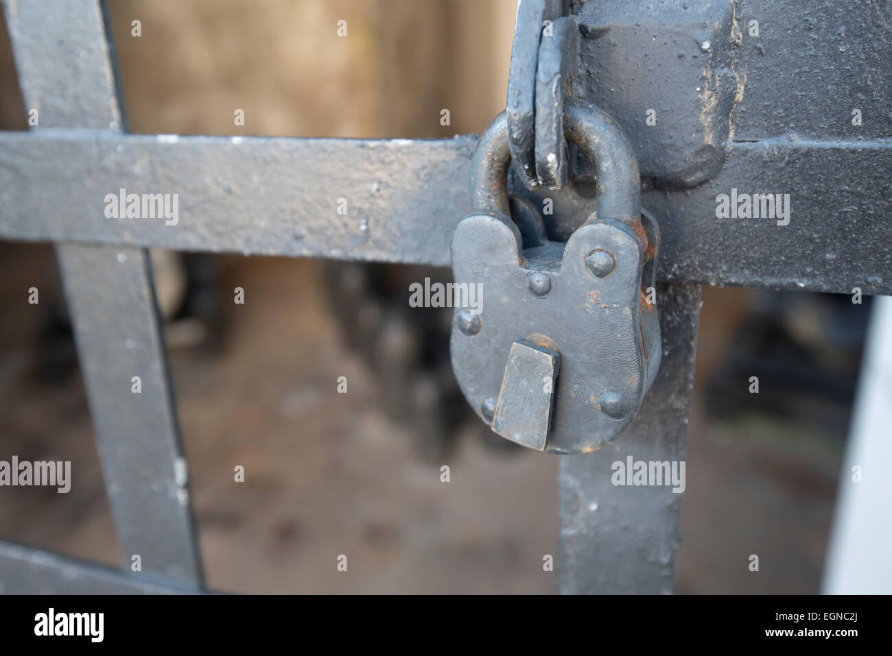 An old rusted padlock guards the armory at Fort Zachary Taylor State ...