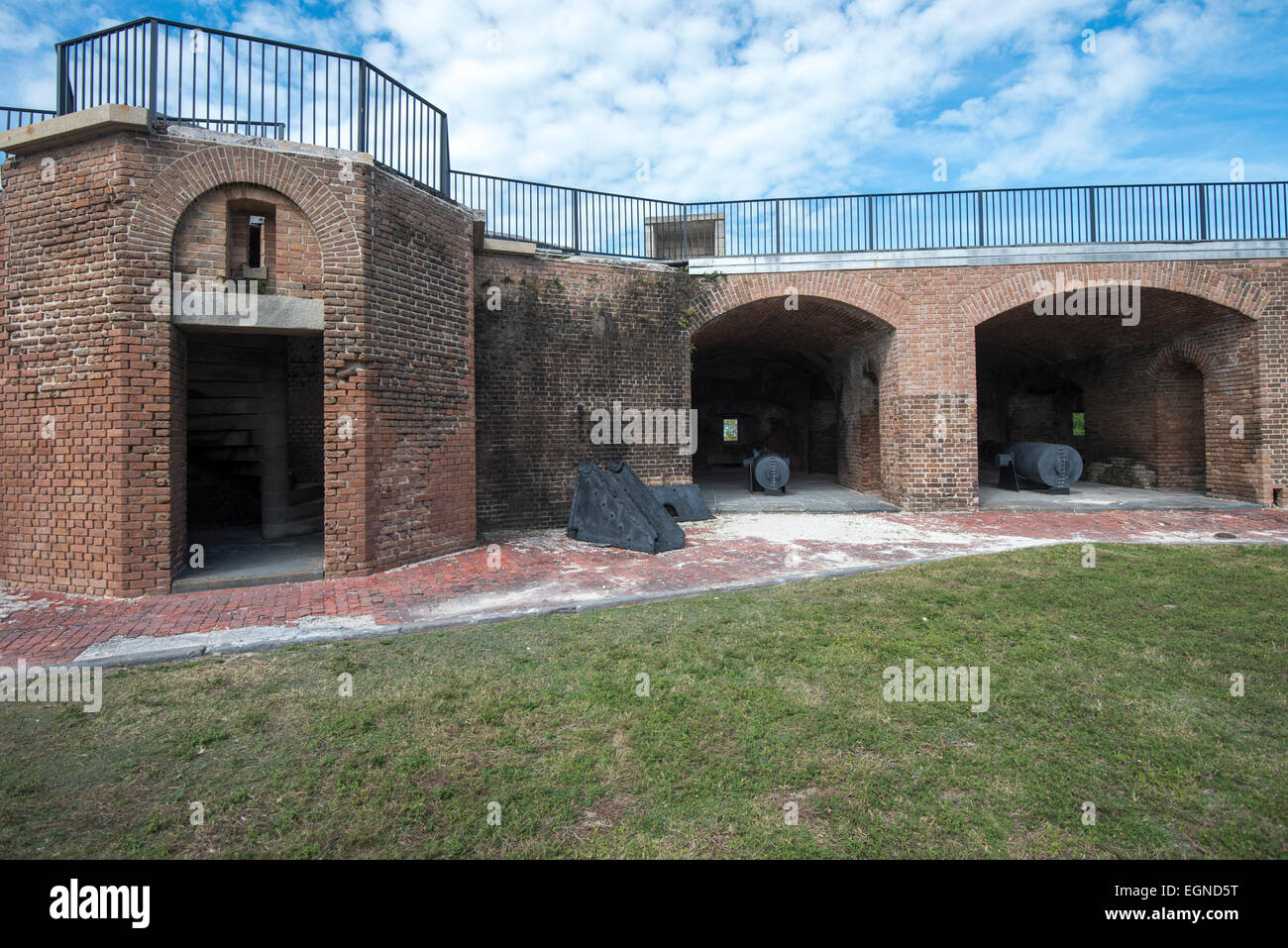 A view of the interior walls and cannons of Fort Zachary Taylor ...