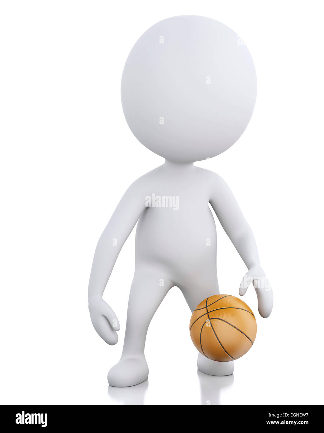 3d renderer image. White basketball player with ball. Isolated white ...
