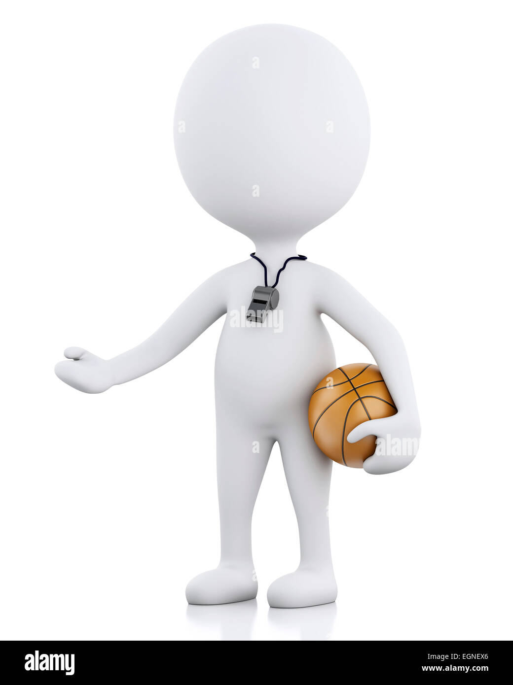 3d renderer image. White people. Basketball coach with ball. Isolated ...