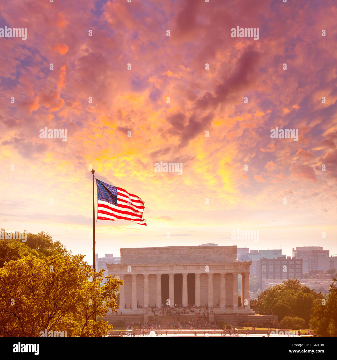 Abraham Lincoln Memorial building sunset Washington DC US USA Stock ...