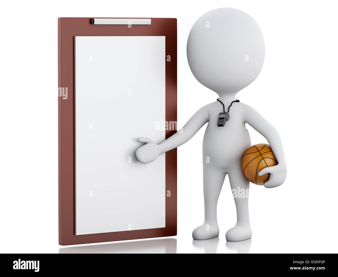 3d renderer image. White basketball coach with Clipboard and ball ...