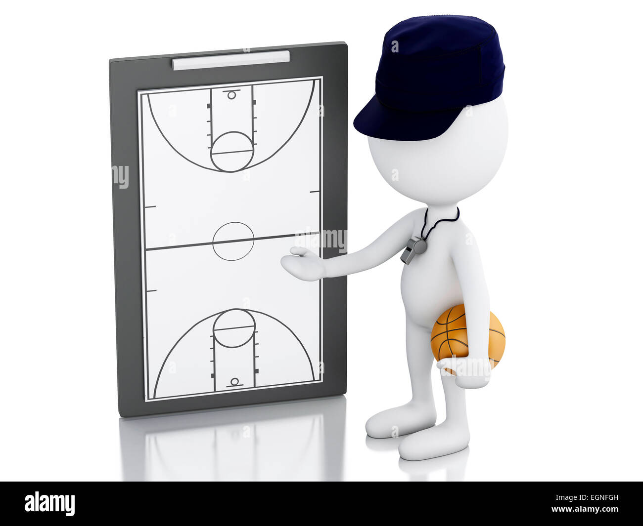 3d renderer image. White people coach with basketball clipboard and ...