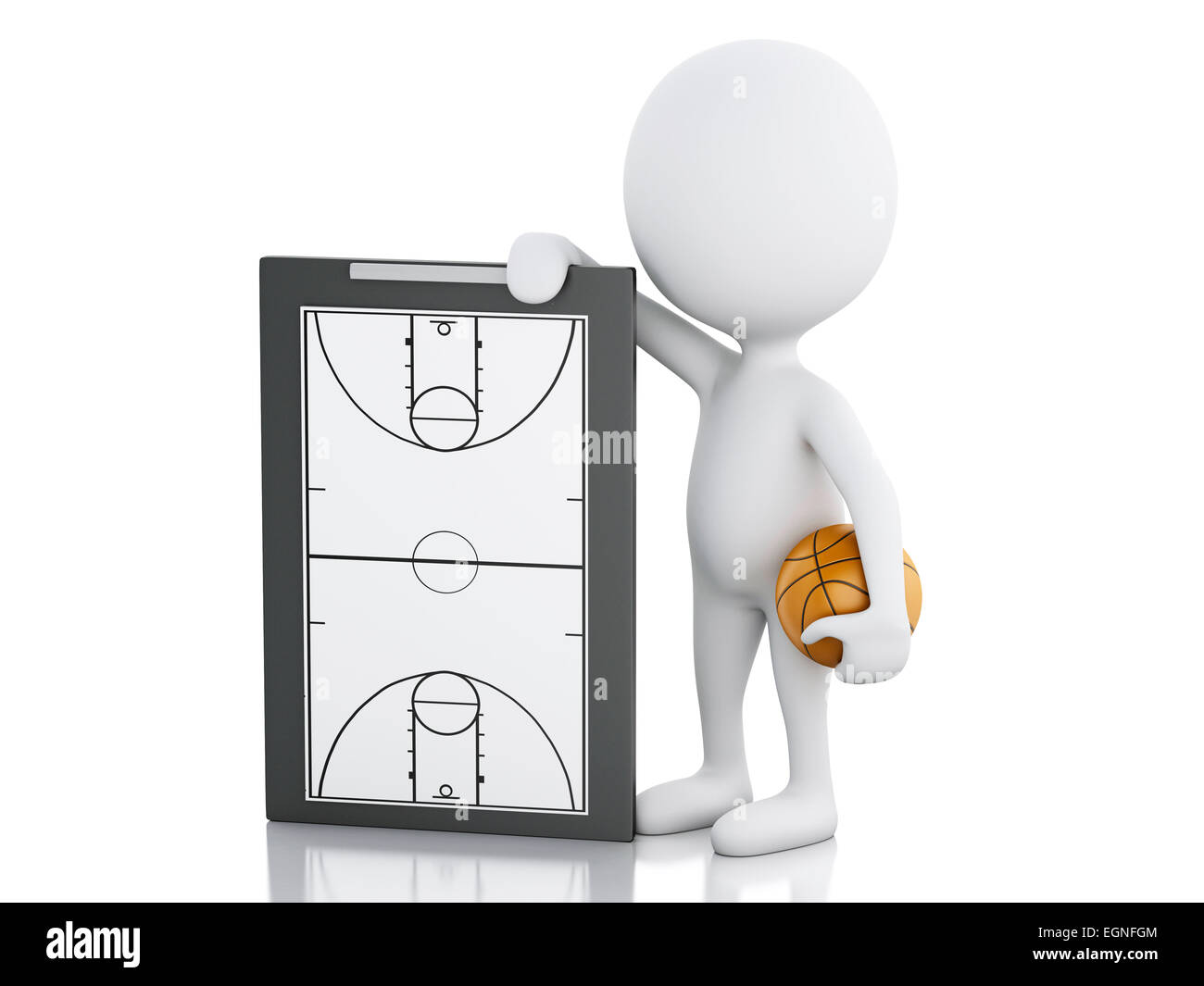 3d renderer image. White people coach with basketball clipboard and ...