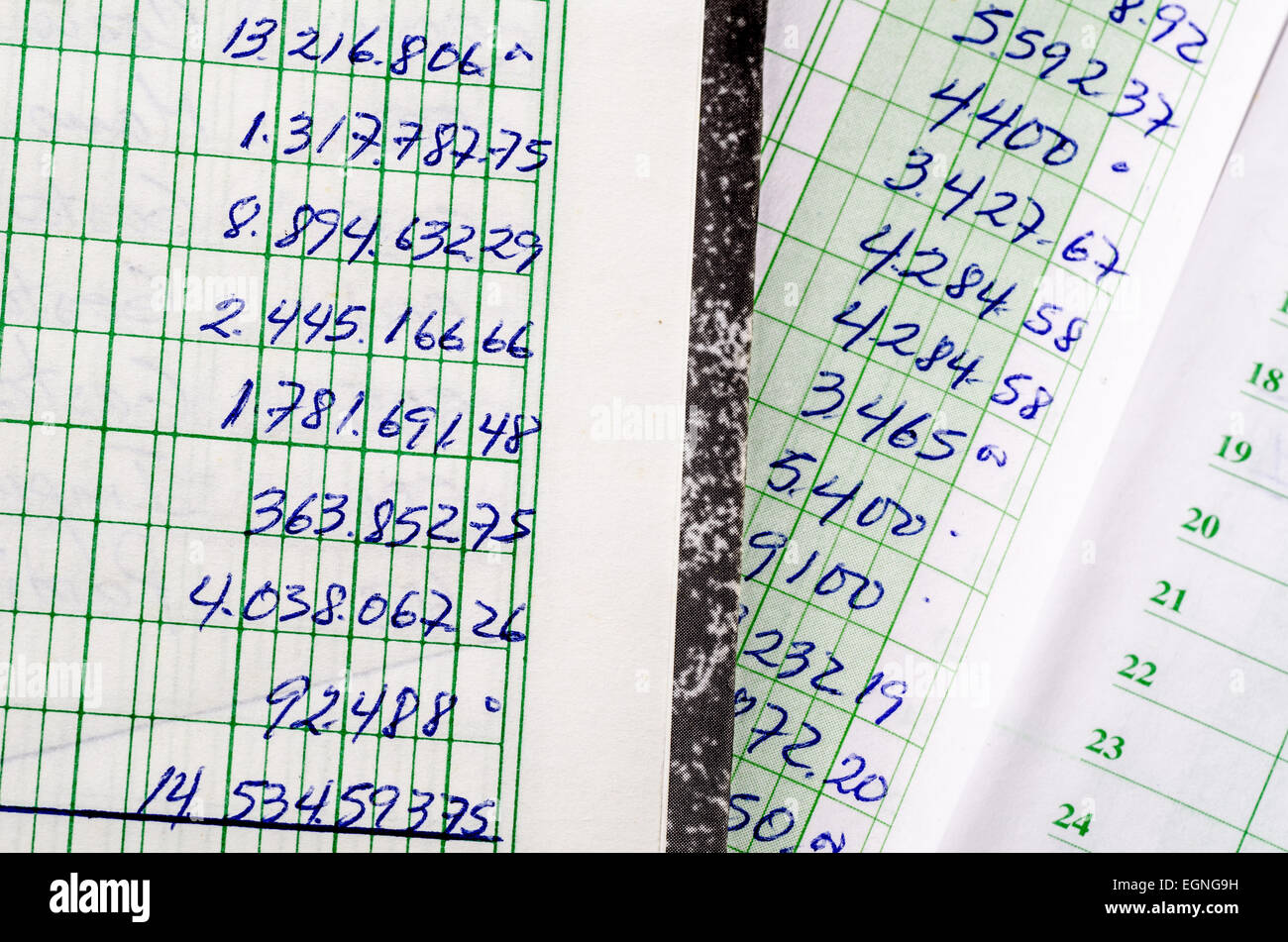 Handwritten accounting on the open pages of some old ledgers Stock ...