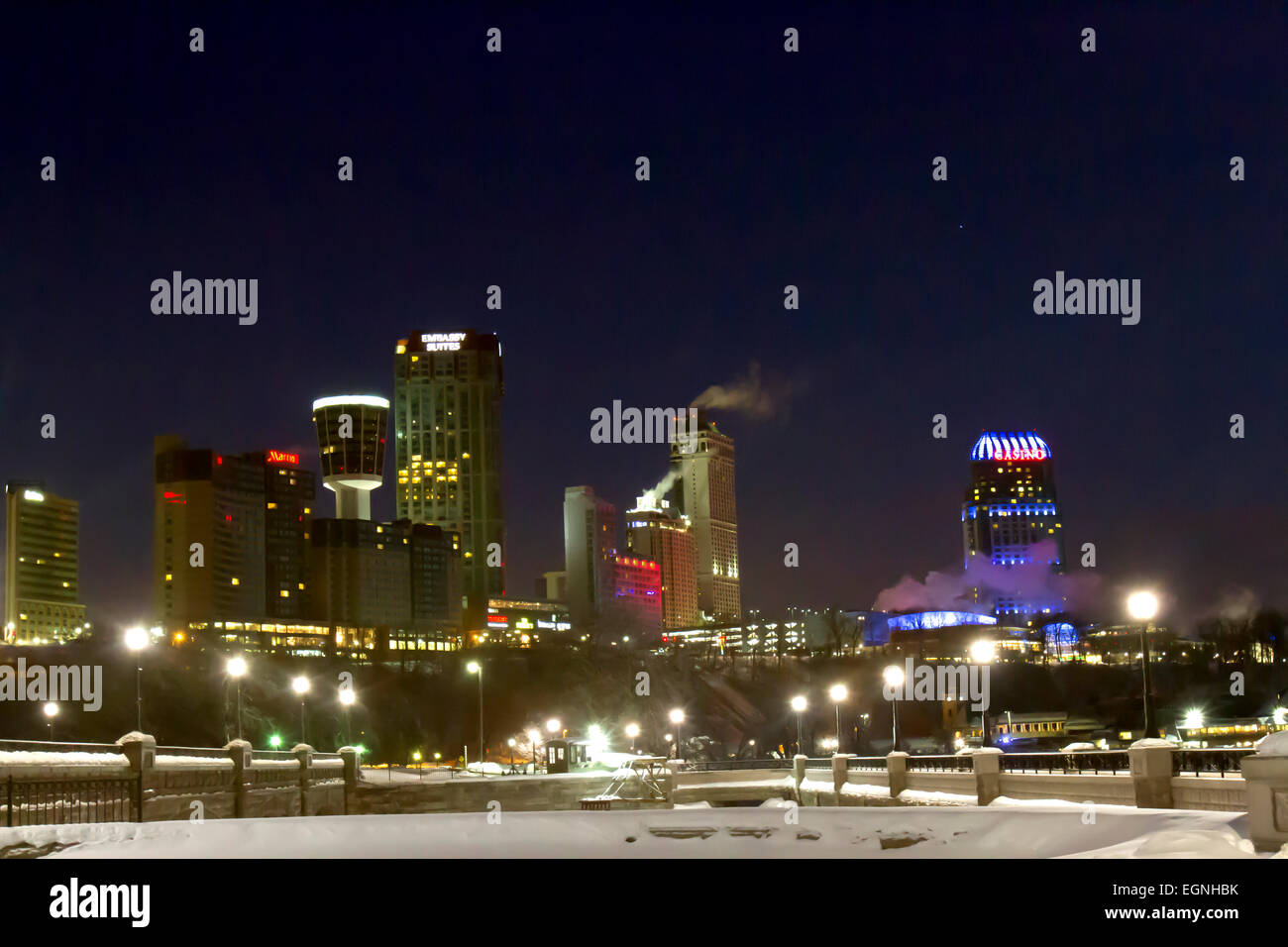 Skyline of Niagara Falls, Ontario, Canada lit at night Stock Photo - Alamy
