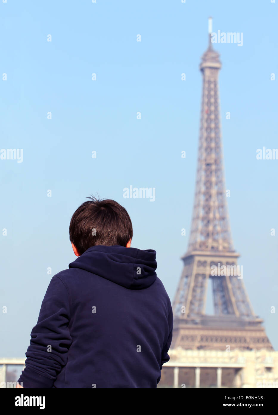 Boy looking at Eiffel Tower in Paris, France Stock Photo - Alamy