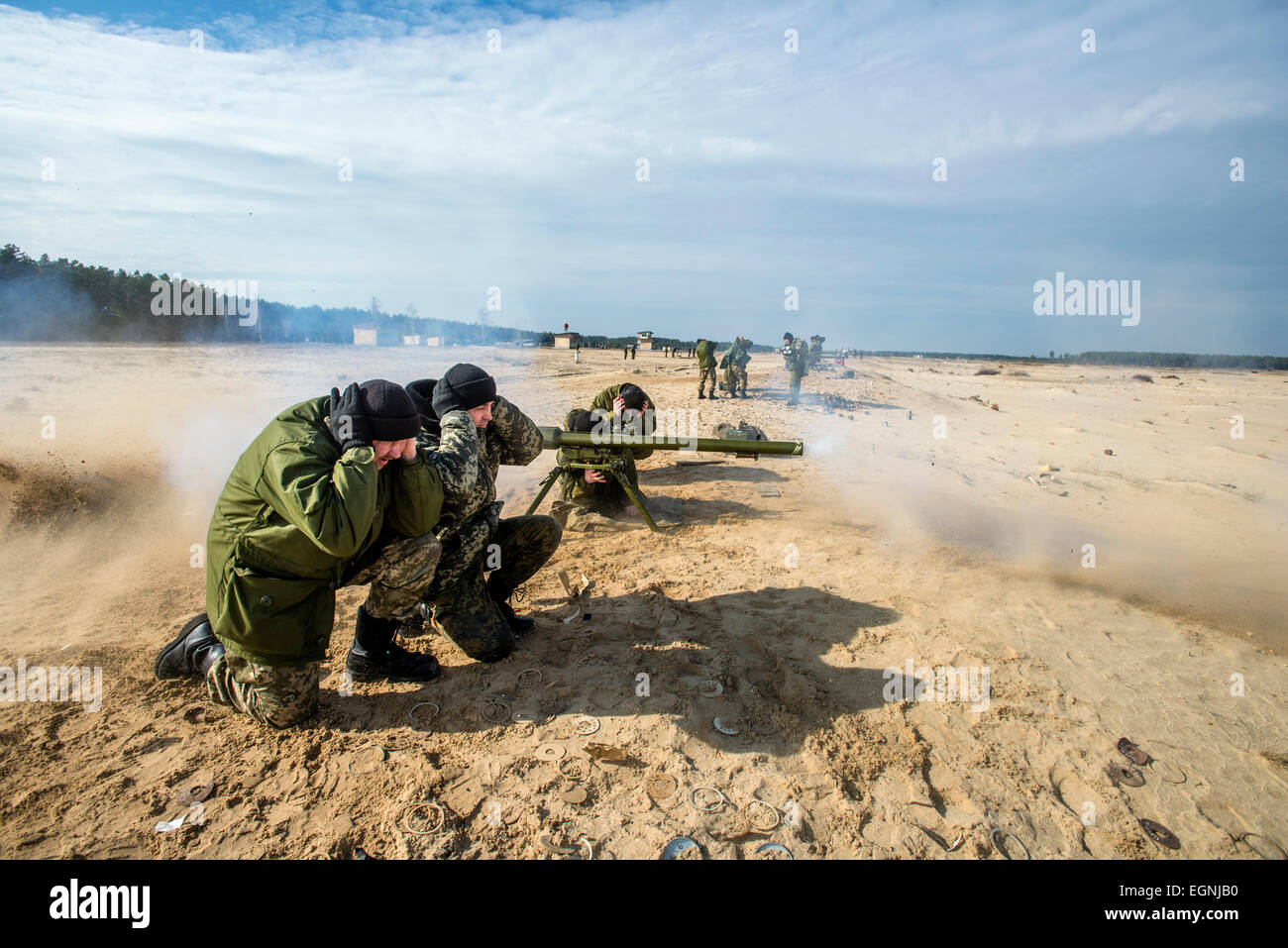 Cadets shoot a SPG recoilless gun during firing training with SPG ...