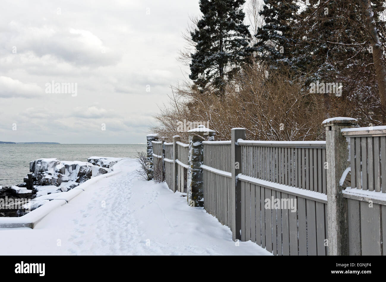 Snow covers the Shore Path in Bar Harbor, Maine Stock Photo - Alamy