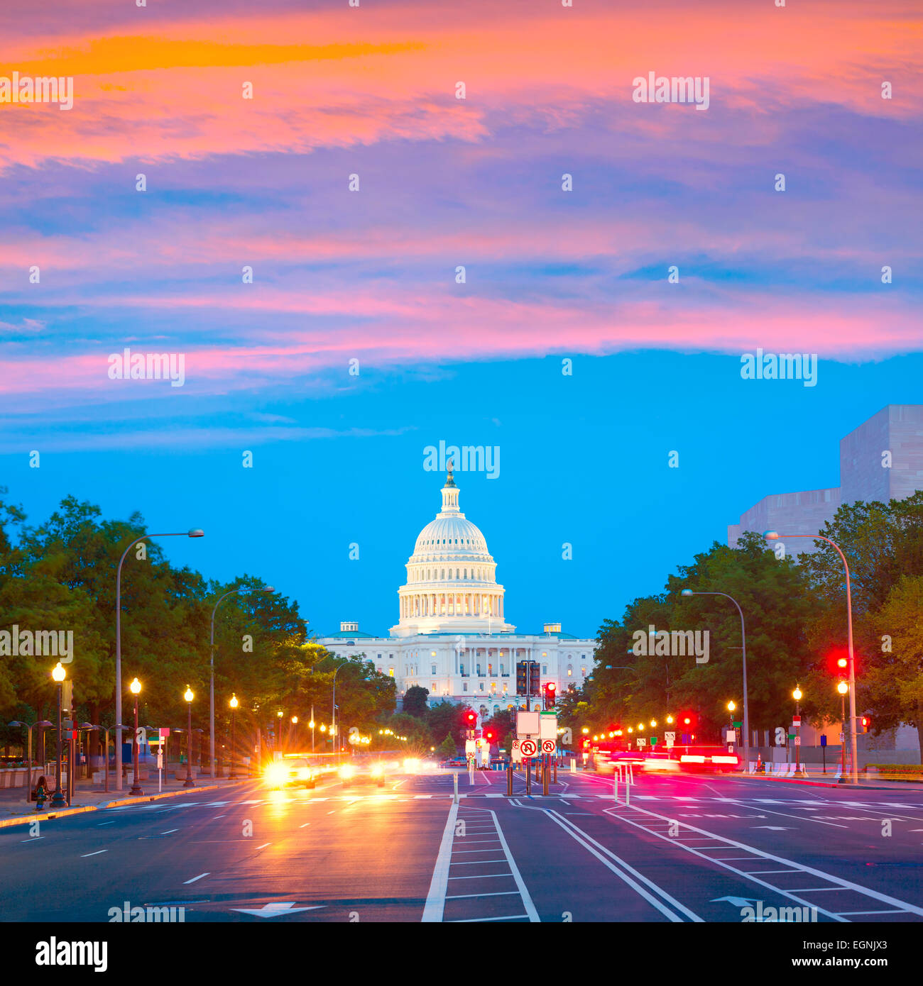 Capitol sunset Pennsylvania Avenue congress Washington DC USA Stock ...