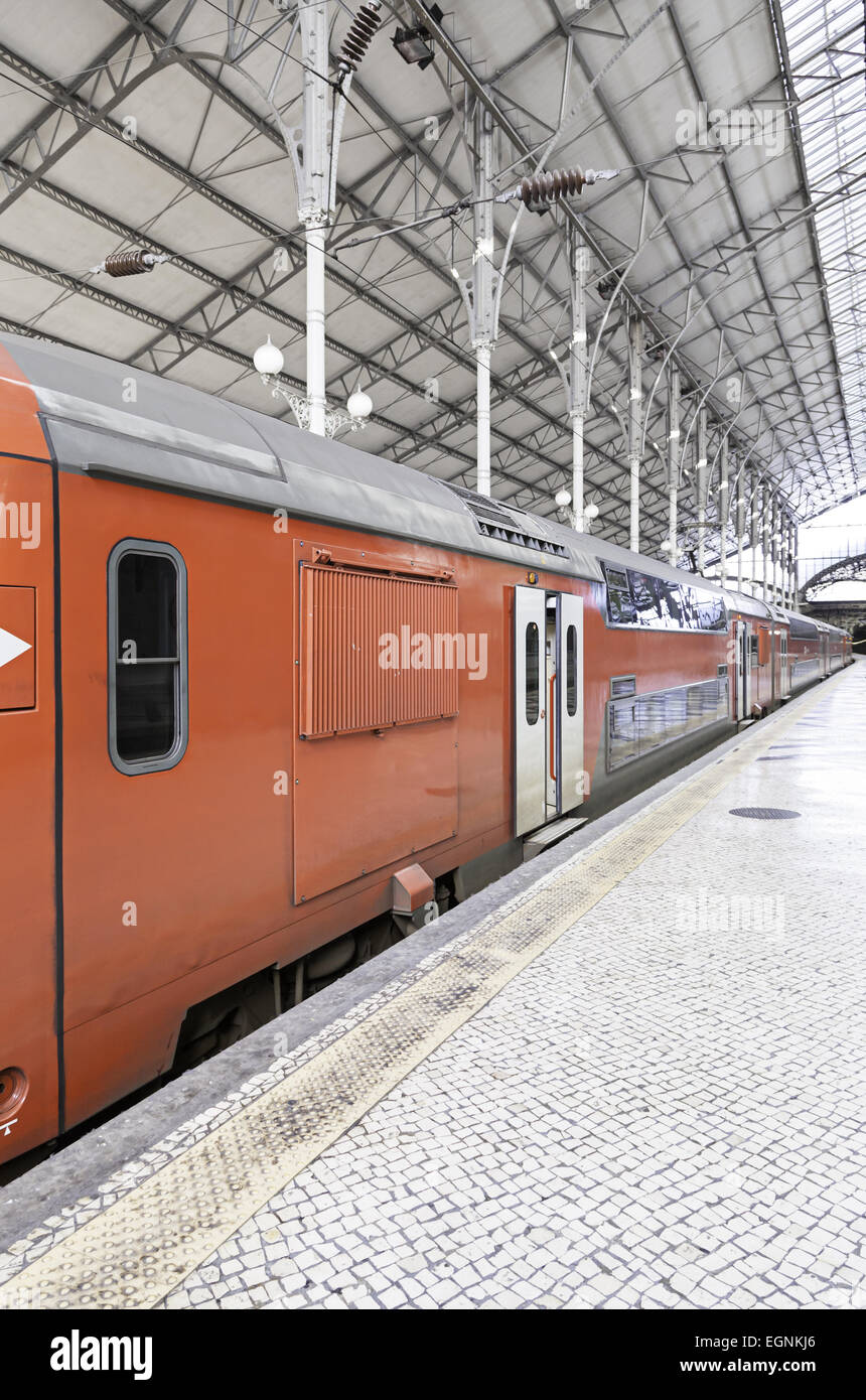 Old train station in Lisbon, detail of a station for trains, public ...