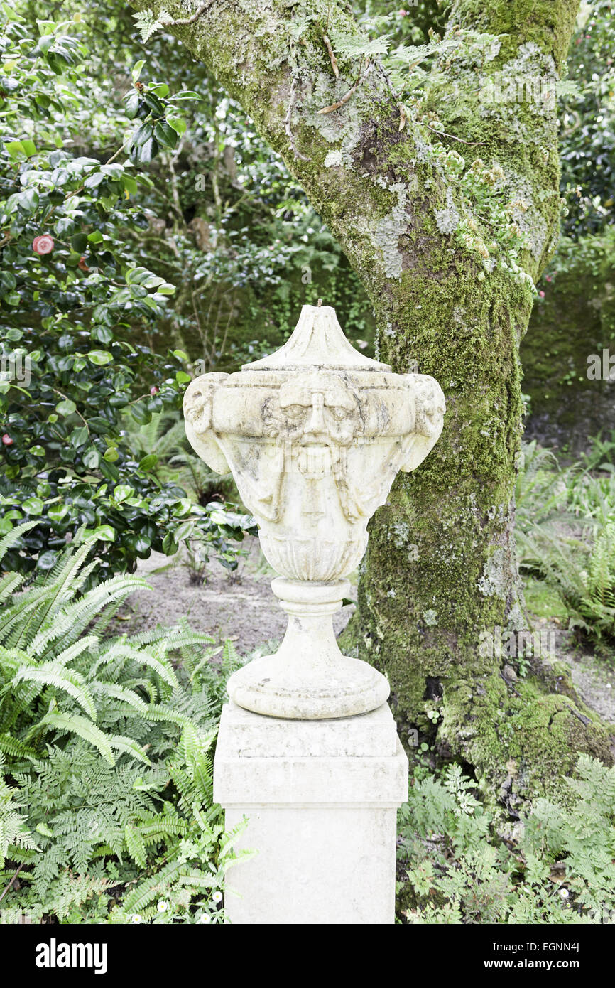 Stone statues in a garden in Sintra, detail of art in stone outdoors ...