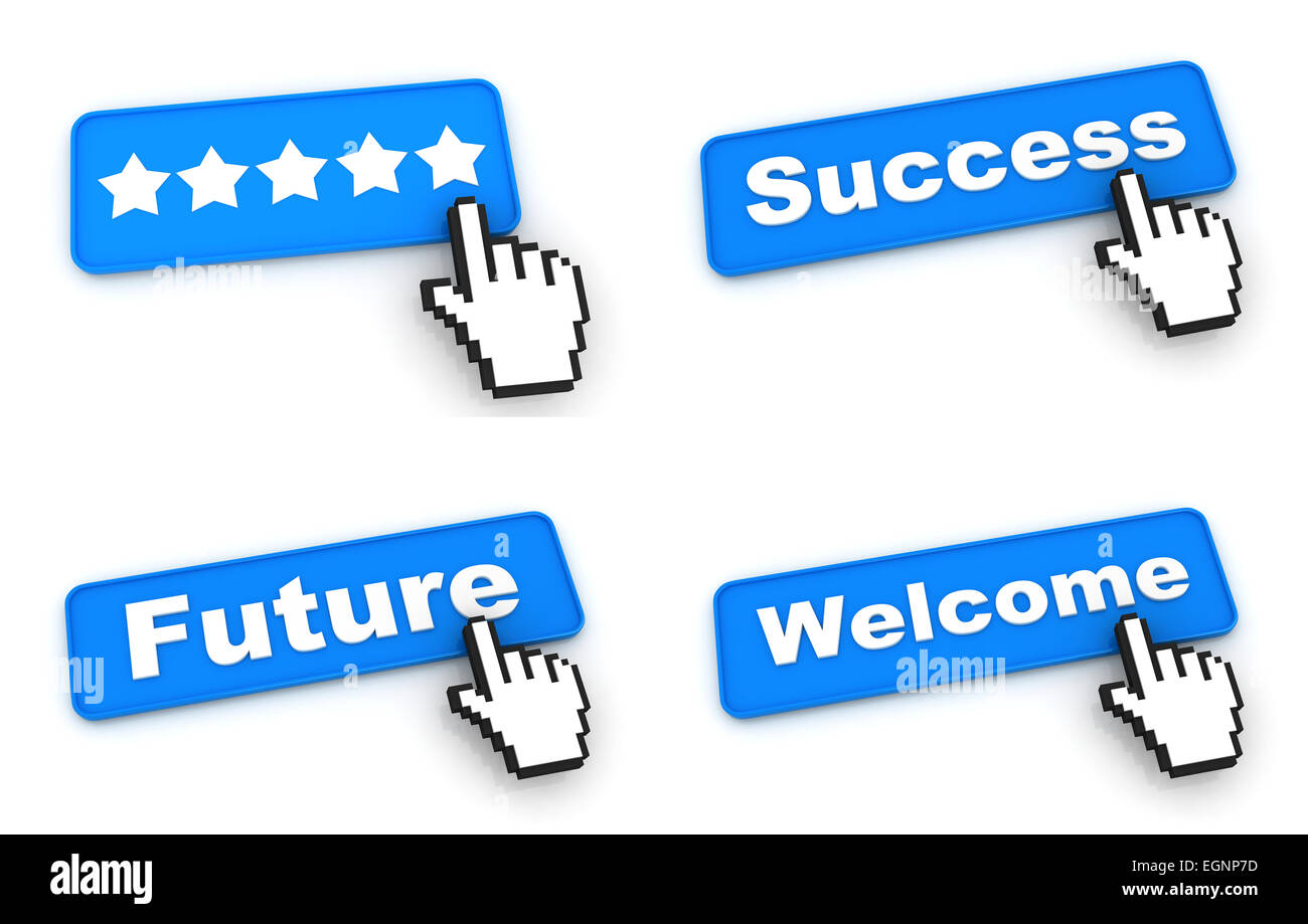 Button for Web Blue Color with Hand Cursor Stock Photo - Alamy
