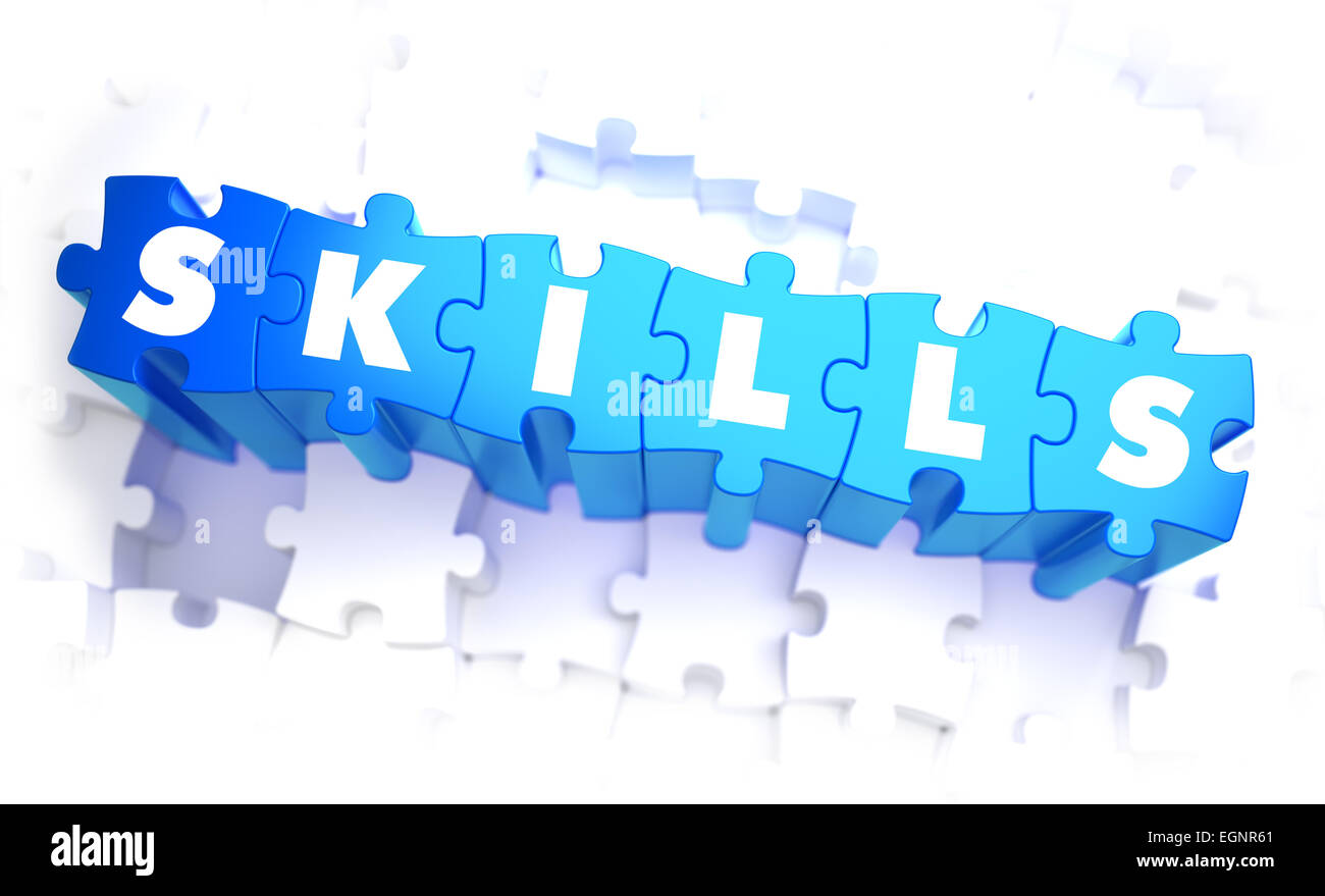 Skills - Word in Blue Color on Volume Puzzle Stock Photo - Alamy
