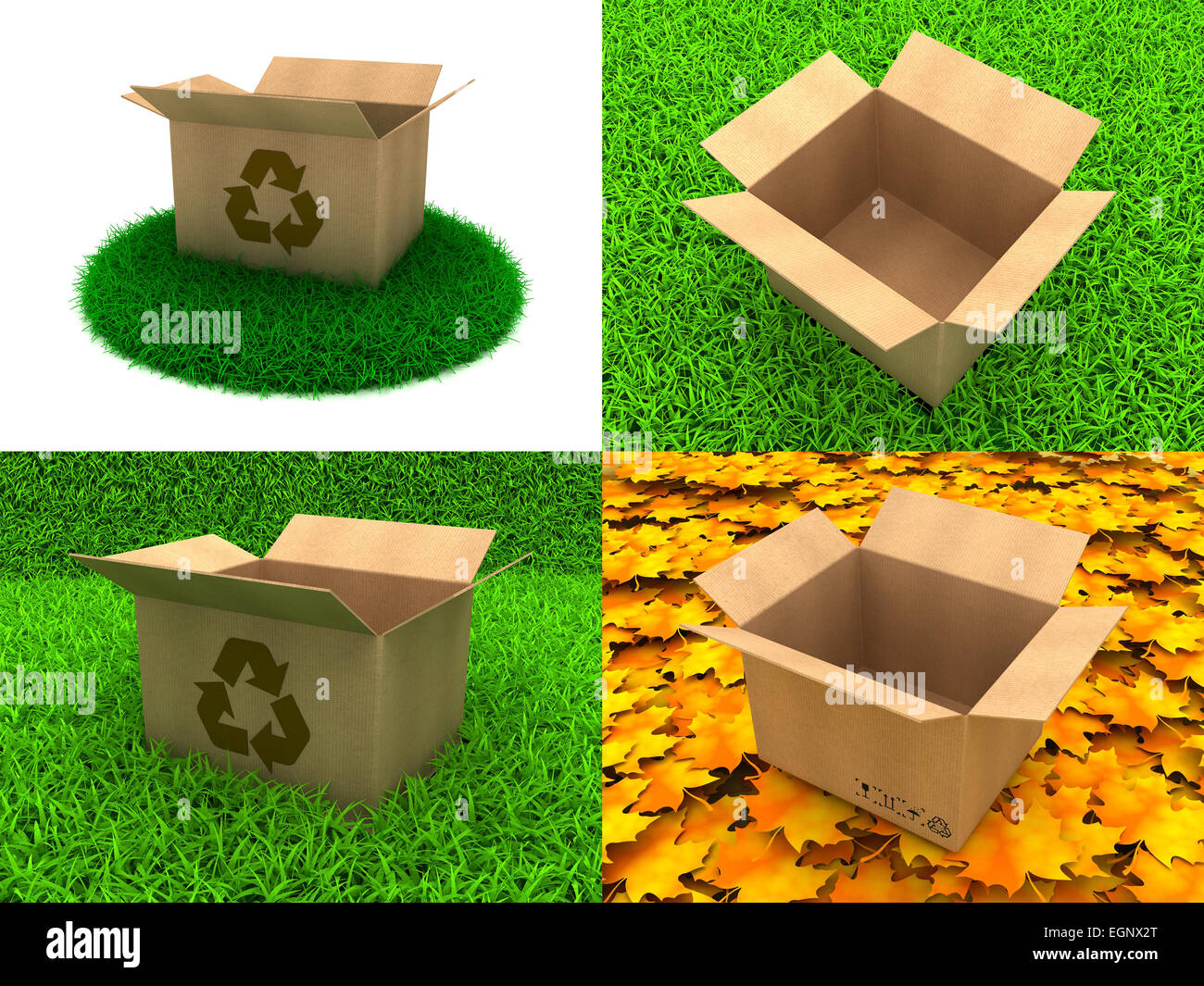 Set of Cardboard Boxes on The Grass Background Stock Photo - Alamy