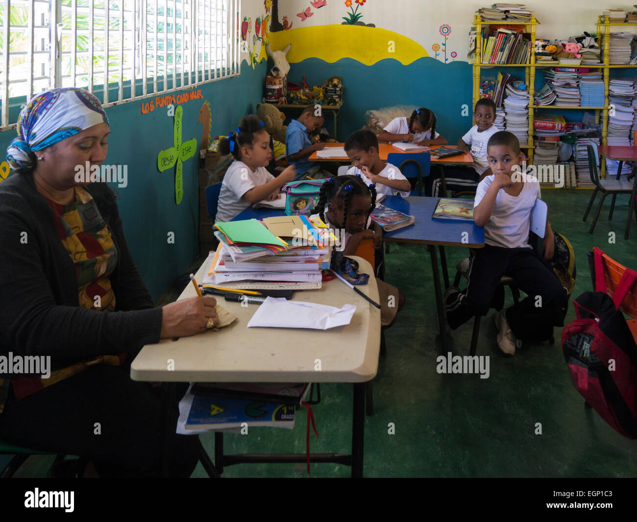 Teacher with primary school children in class Puerto Plata Dominican ...