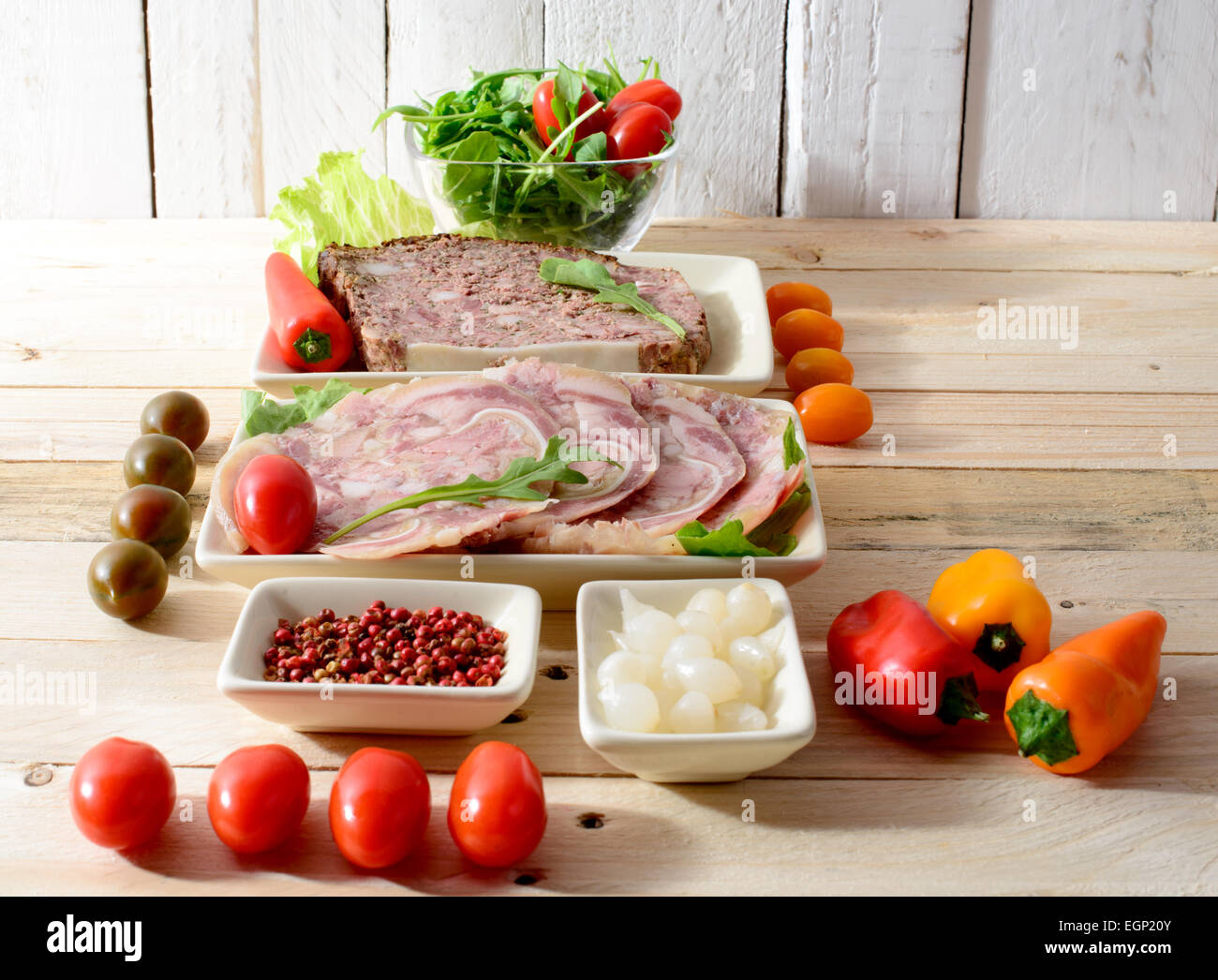 choice of cold cuts with tomatoes, peppers and salad Stock Photo - Alamy