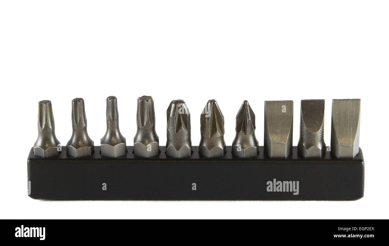 A set of screw tips an white background Stock Photo - Alamy